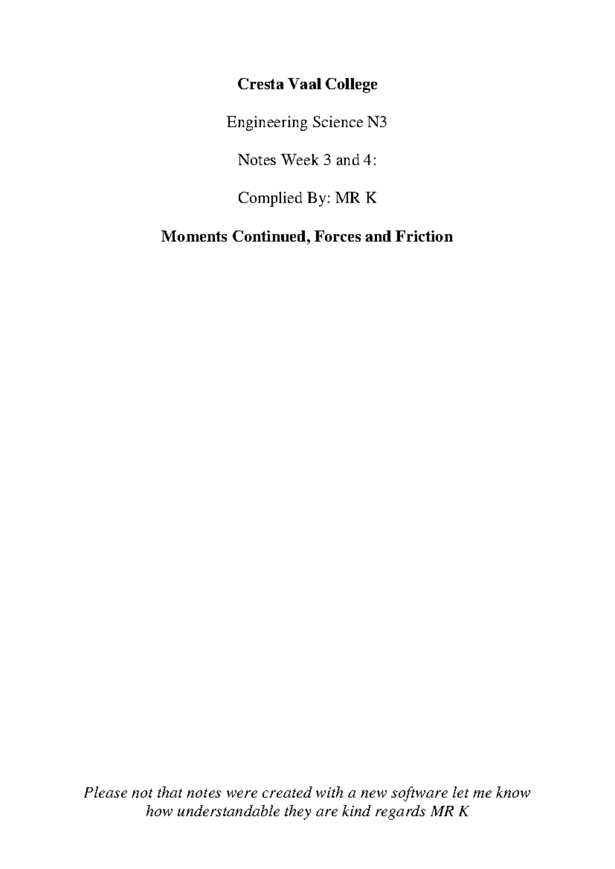 Engineering Science N3 Moments Overview and Calculations Notes - Studocu