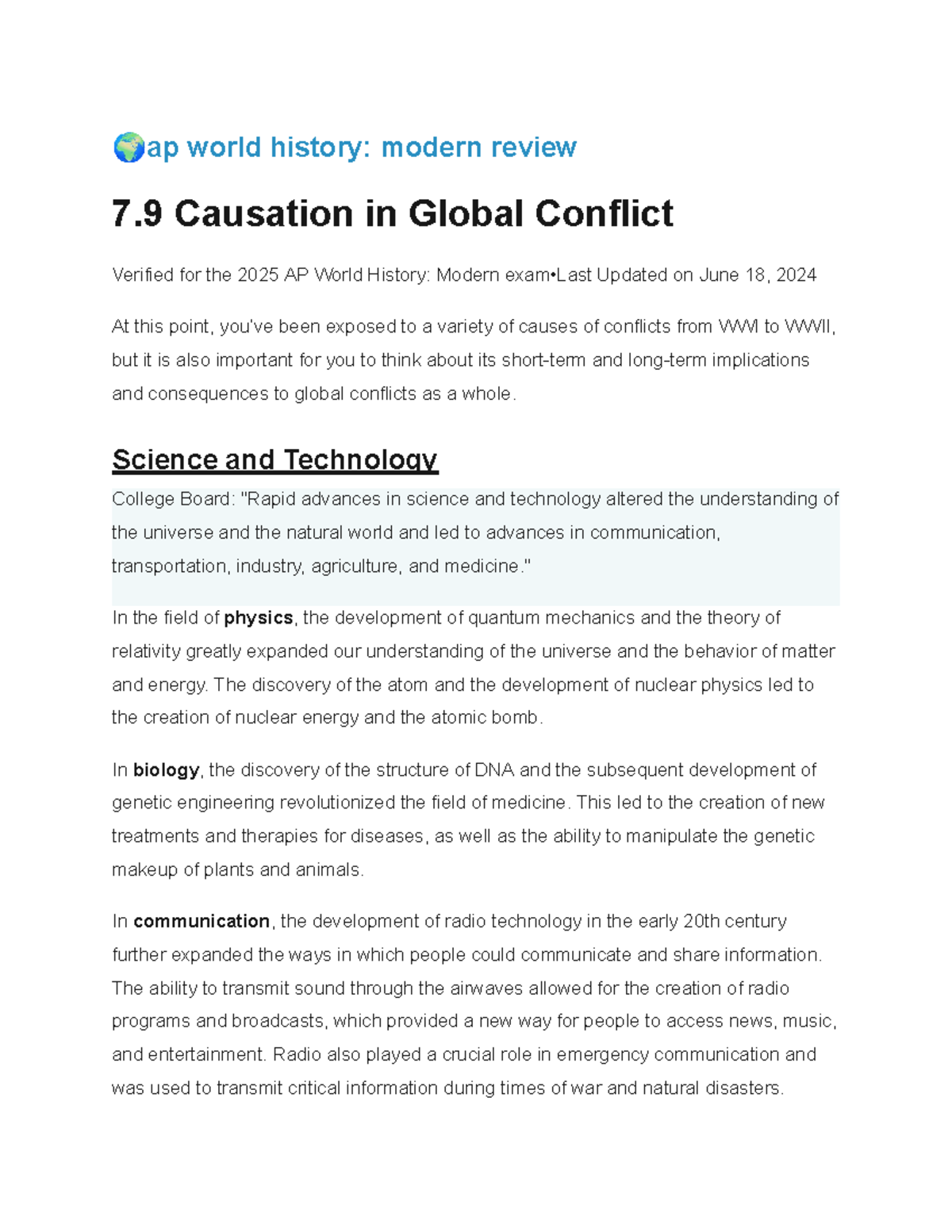 AP World History: Modern Review - Causes of Global Conflicts and Change ...
