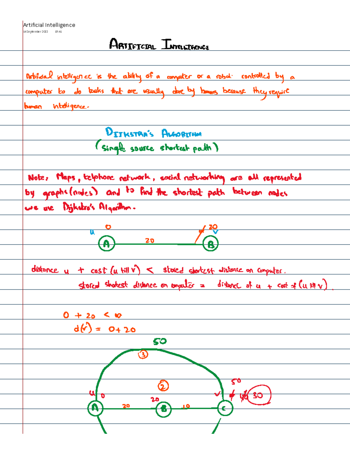 Artificial Intelligence - ALGORITHM (Single source shortest path ) Note ...
