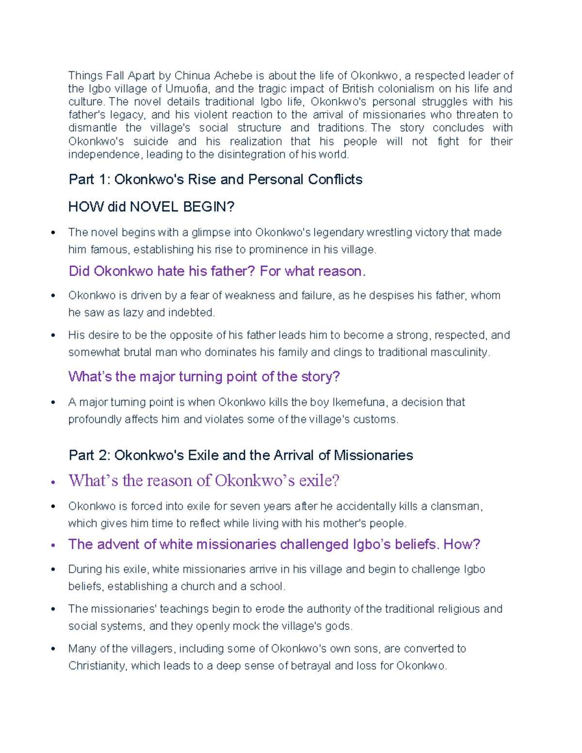 Things Fall Apart (ENG 101) Summary: Okonkwo's Tragic Journey - Studocu