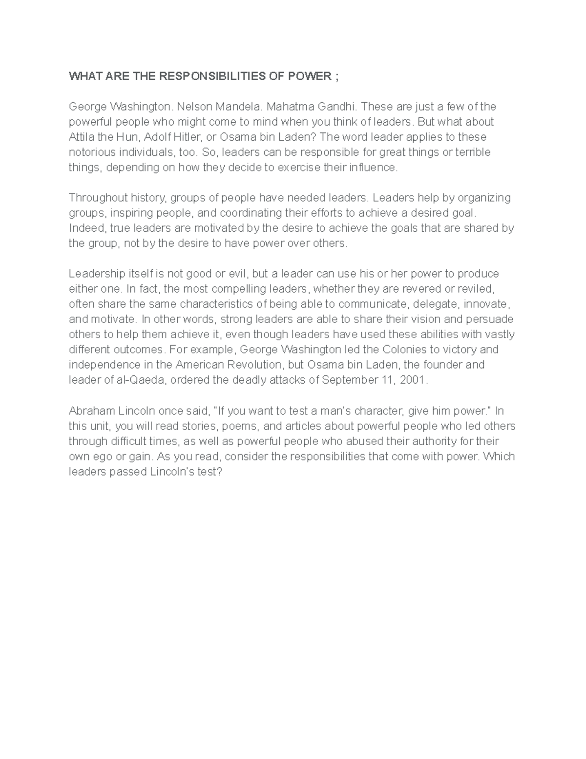 Responsibilities of Power: Leadership Insights and Historical Examples ...