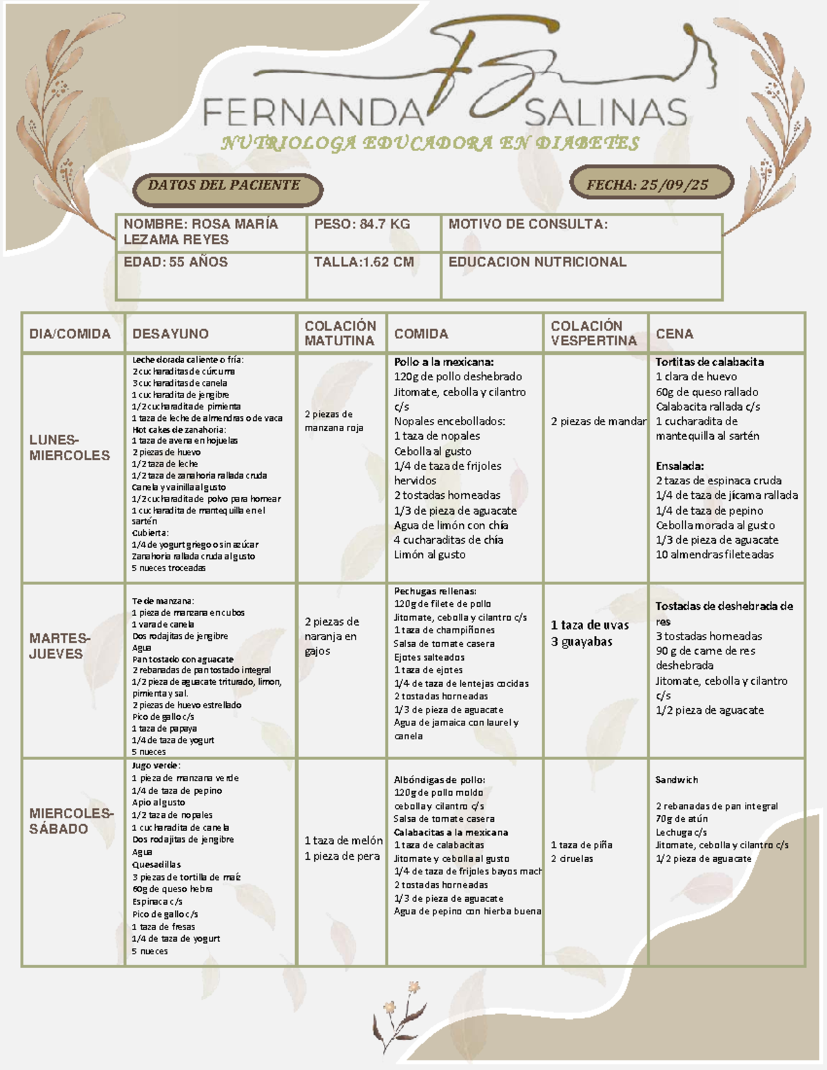 Plan de Alimentación para Diabetes - Rosa María Lezama Reyes - Studocu