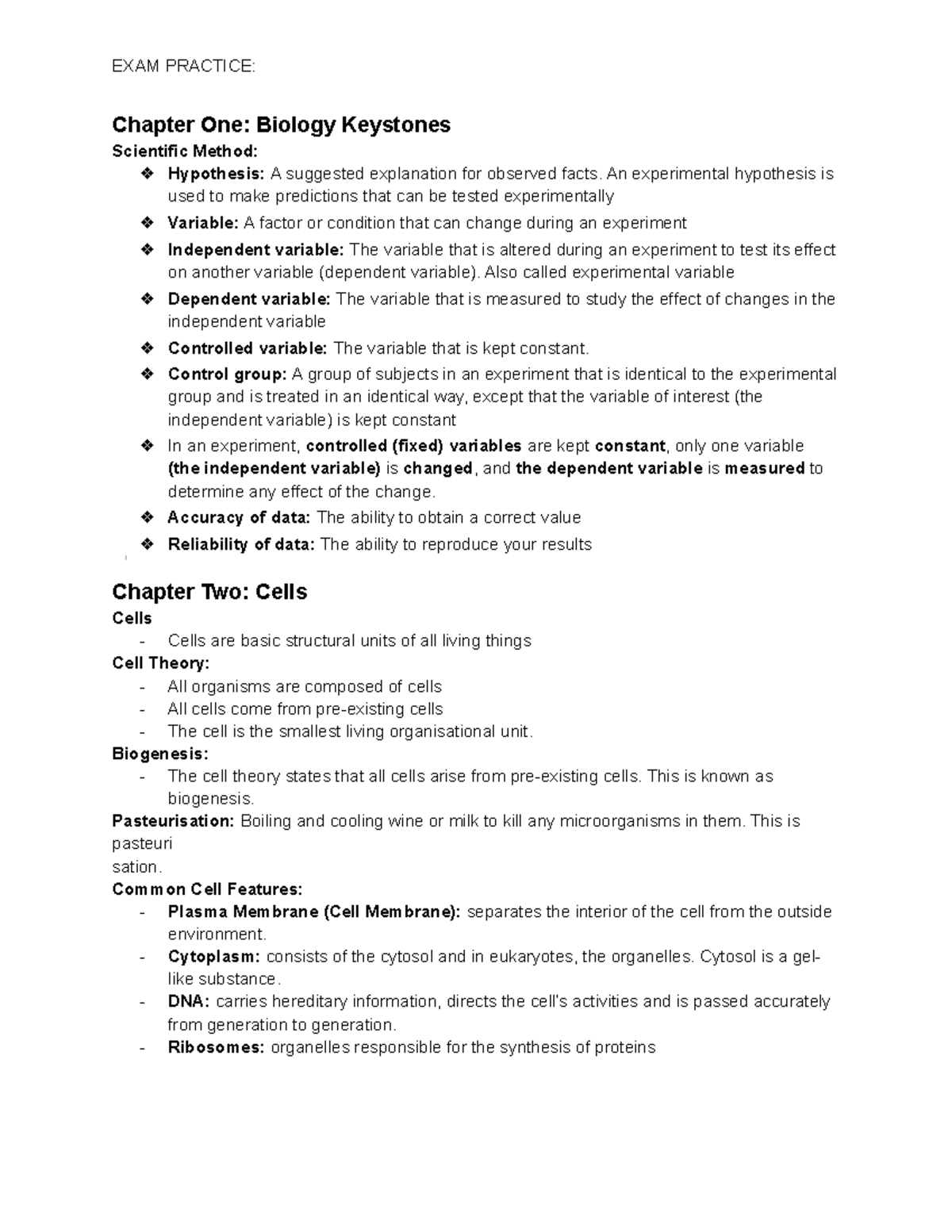 Biology Unit 1: Exam Revision Notes for Understanding Key Concepts ...