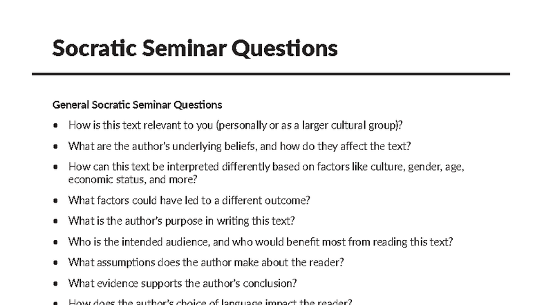 Socratic Seminar Questions for Educators: A Comprehensive Guide - Studocu