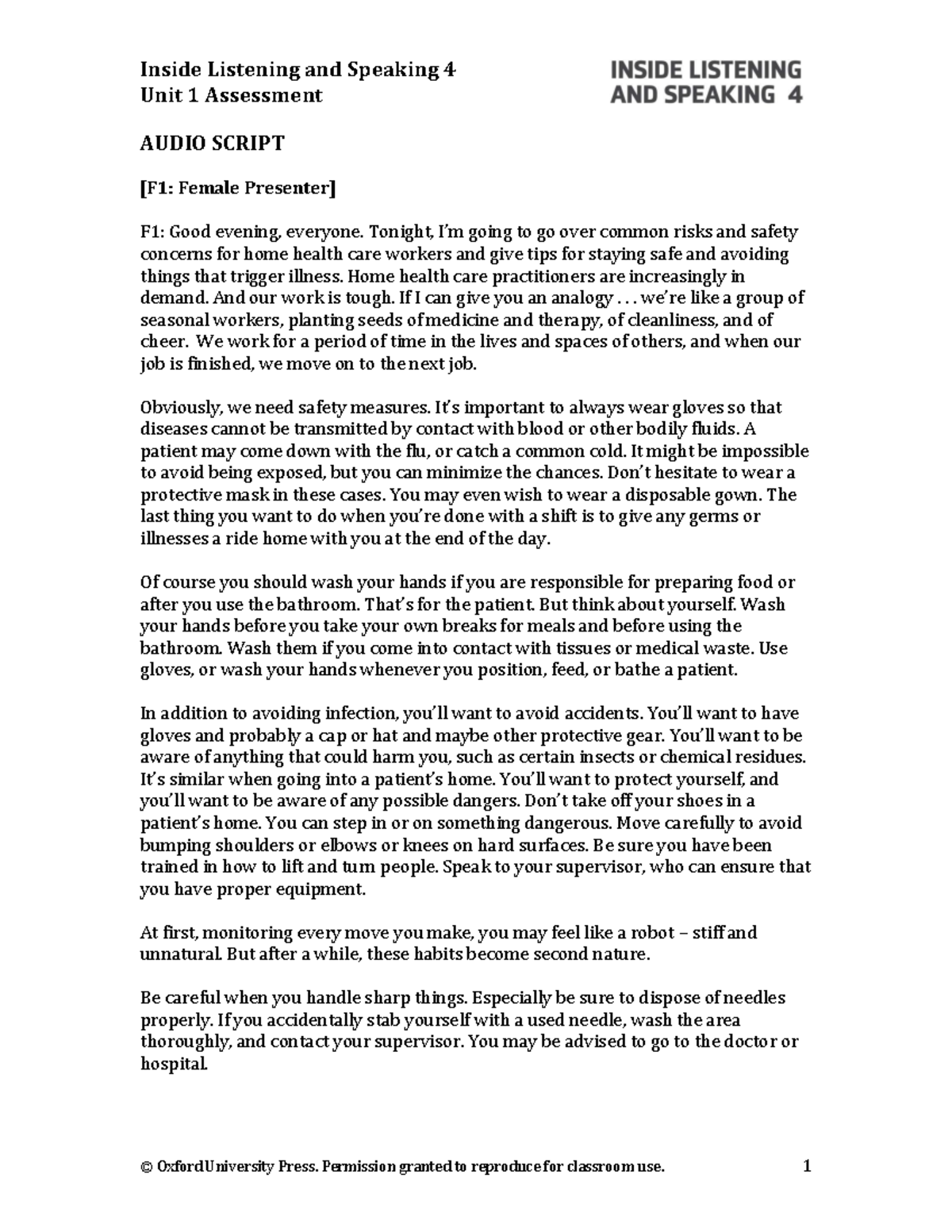 ILS SB4 U01 Unit 1 Assessment: Safety for Home Health Workers - Studocu