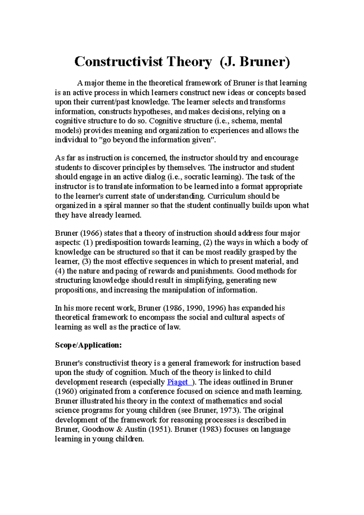 Jerome Bruner - learning theory in education - Constructivist Theory (J ...