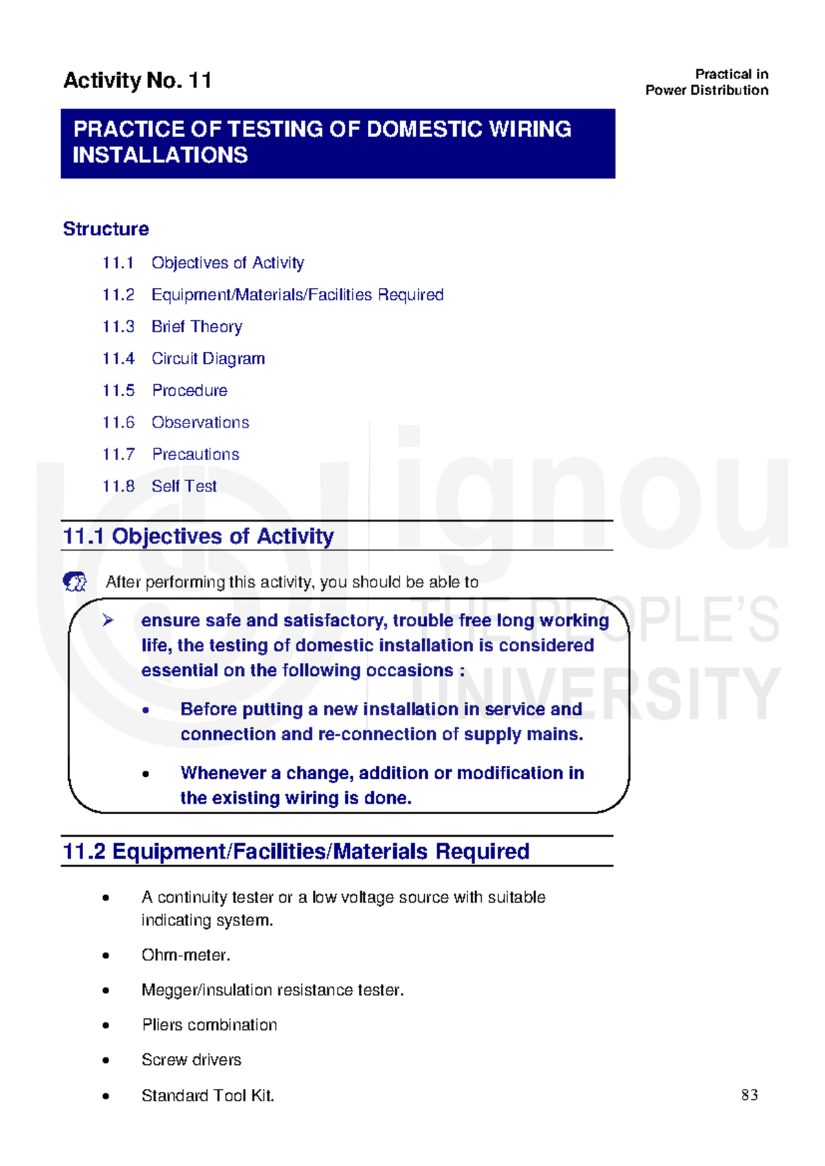 Activity 11: Practical Testing of Domestic Wiring Installations - Studocu