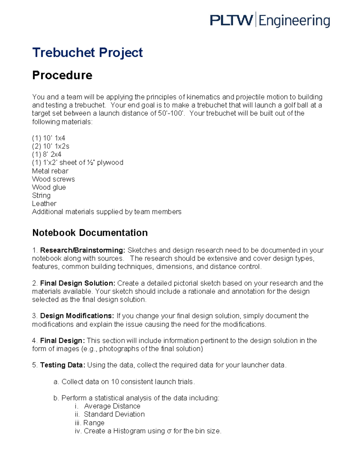 Trebuchet Project Procedure: Kinematics & Testing Guide - Studocu