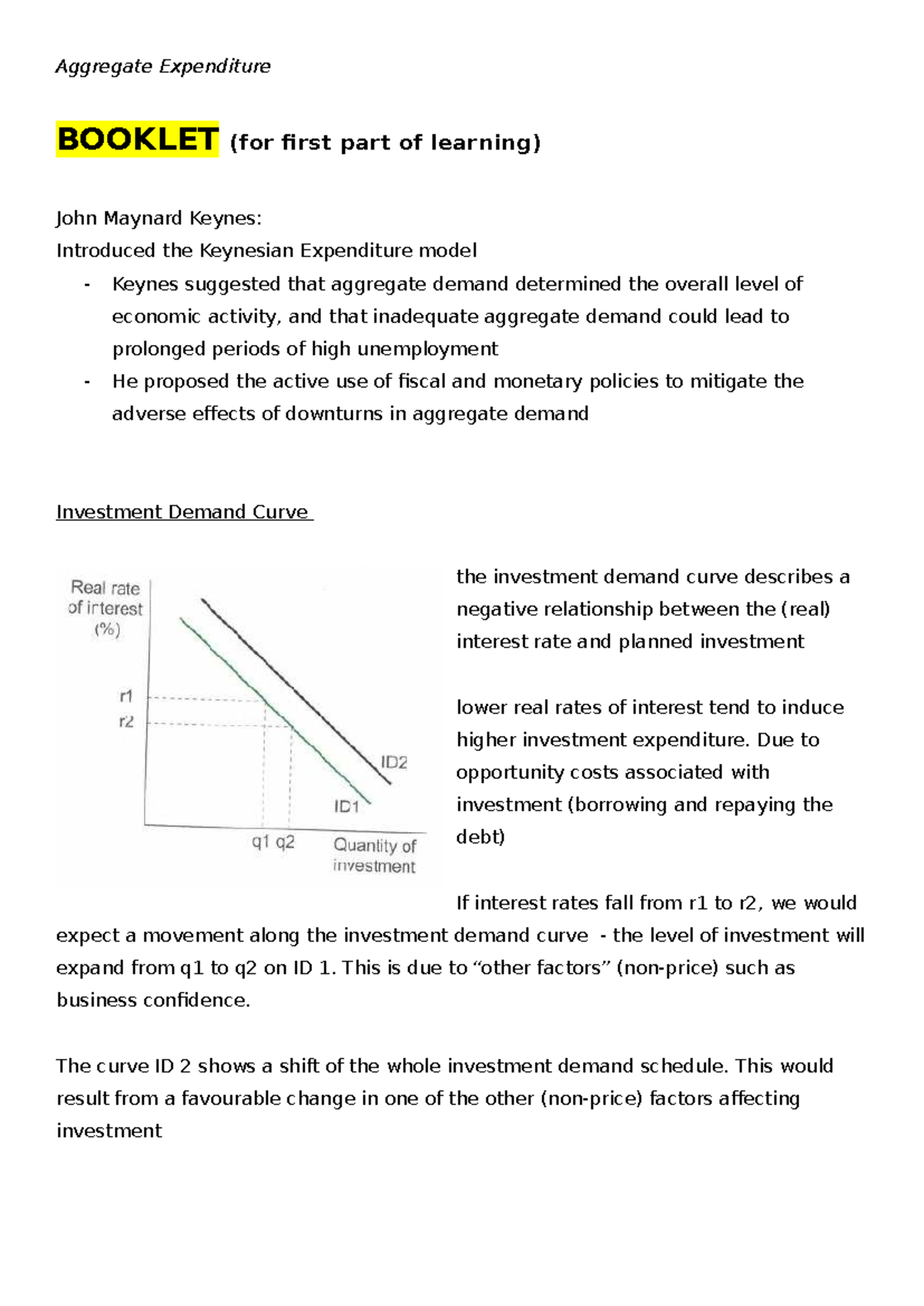 Aggregate Expenditure Overview: Keynesian Model Insights - Studocu