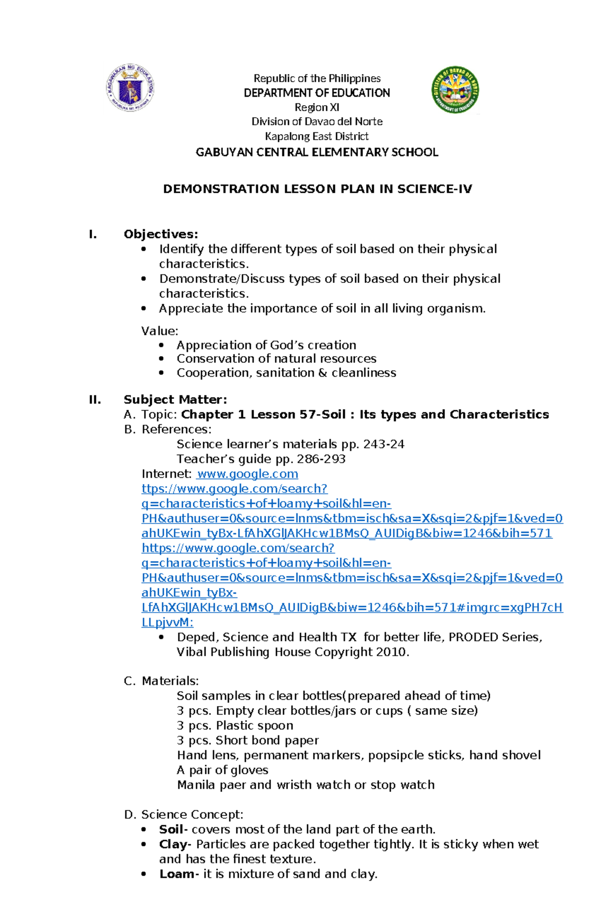 400937579 Science IV 4th Quarter Lesson Plan: Types of Soil - Studocu