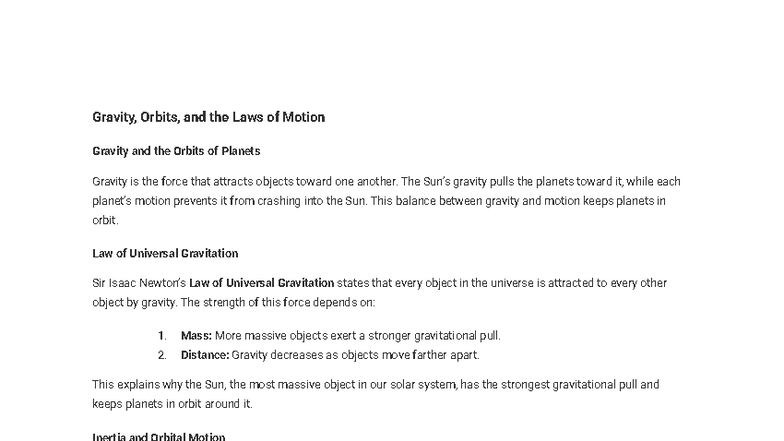 Gravity, Orbits, and Motion Laws - Physics 101 Lecture Notes - Studocu