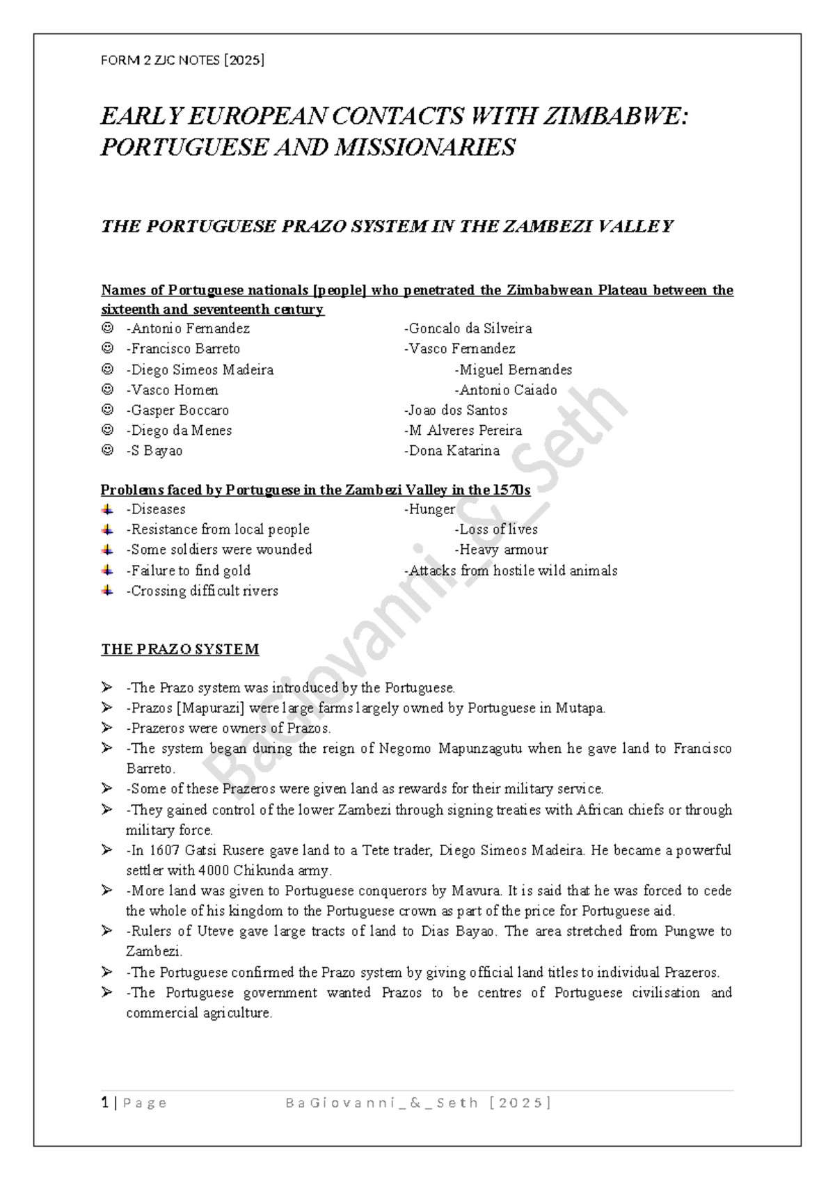 FORM 2 ZJC NOTES: Early European Contacts & Missionary Activities in ...
