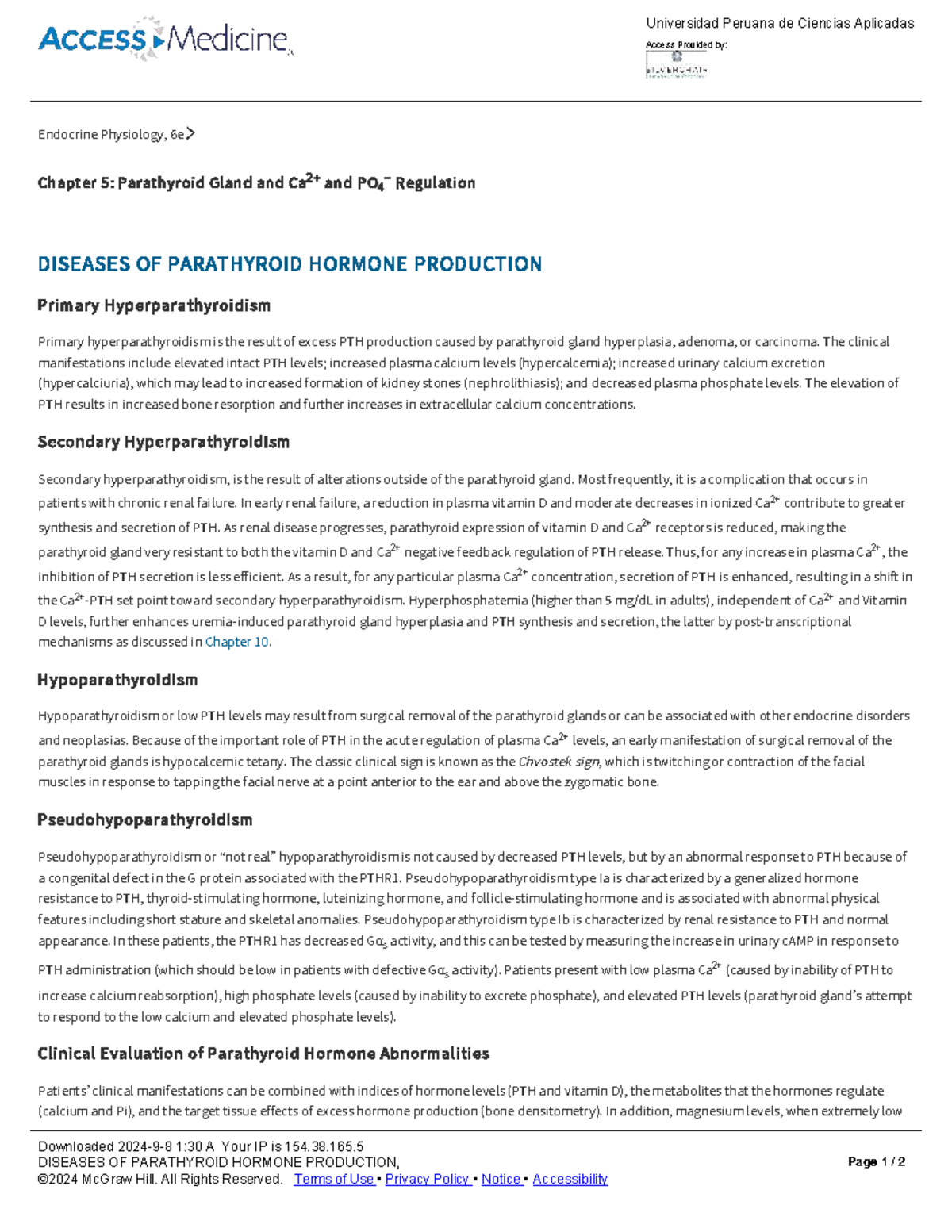 Diseases of Parathyroid Hormone Production - Endocrine Physiology ...