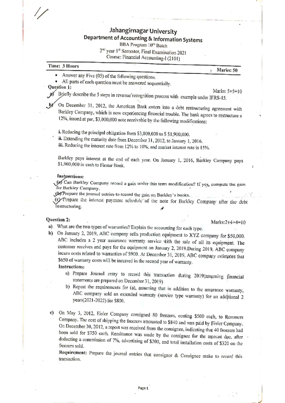 Financial Accounting-I (2101) Final Exam Notes - 10th Batch - Studocu