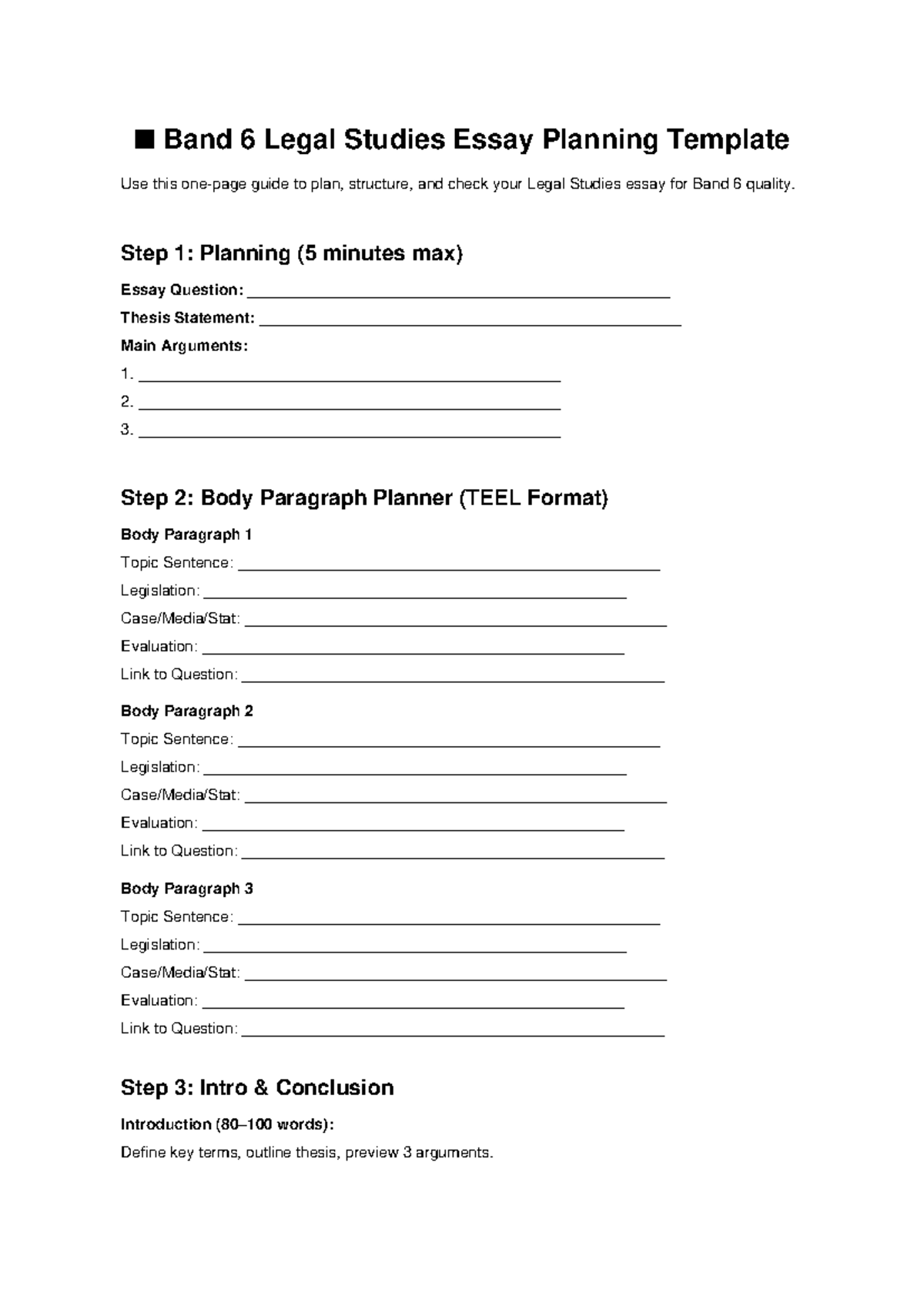 Band 6 Legal Studies Essay Planning Guide Template - Studocu