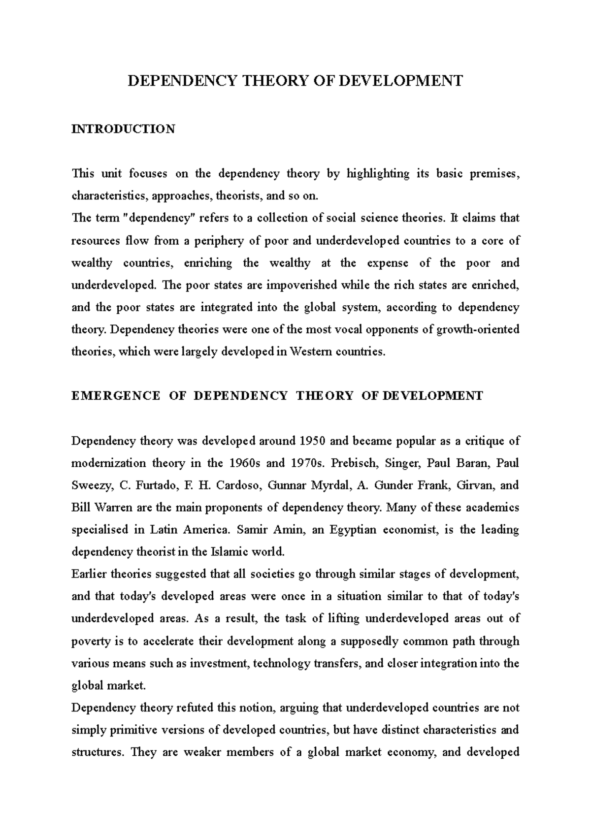 Dependency Theory OF Development - DEPENDENCY THEORY OF DEVELOPMENT ...