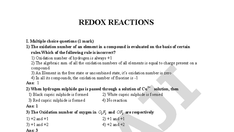 Redox Reactions Assignment - AJ I I - Studocu