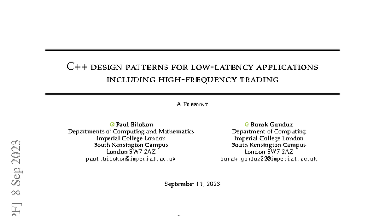C++ Design Patterns for Low-Latency Applications (HFT) - Studocu