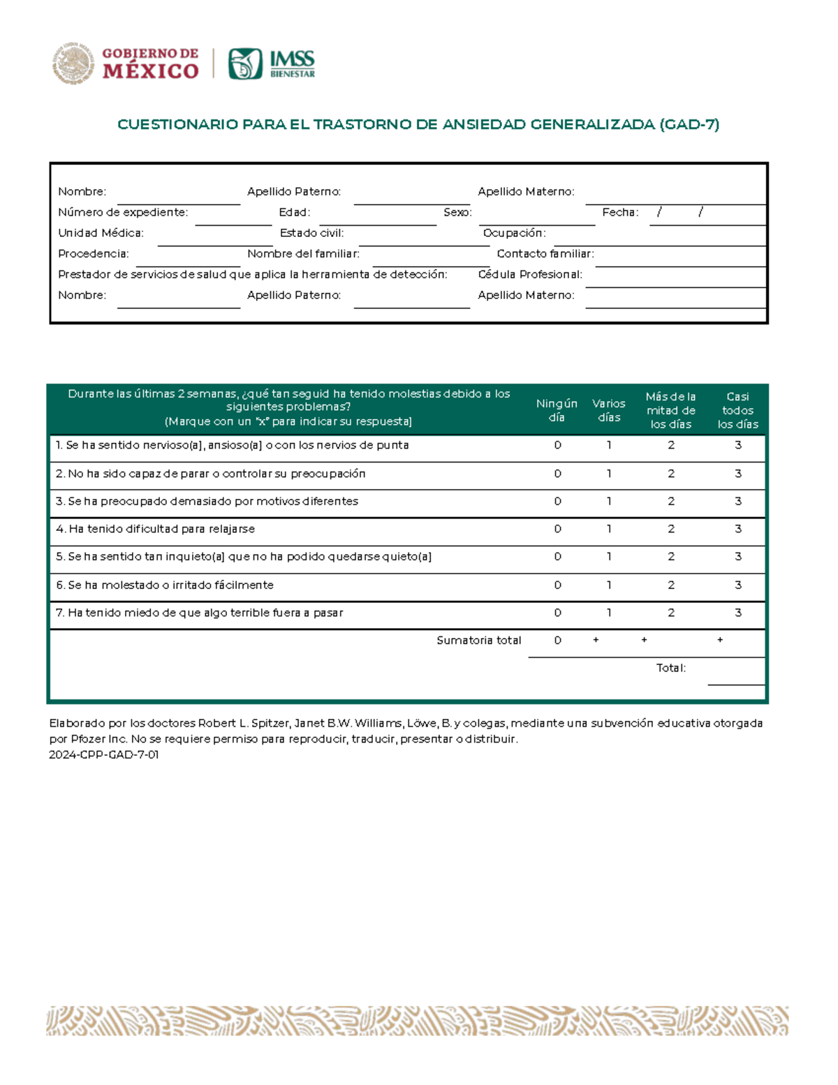 CUESTIONARIO GAD-7 PARA ANSIEDAD Y DEPRESIÓN - Studocu