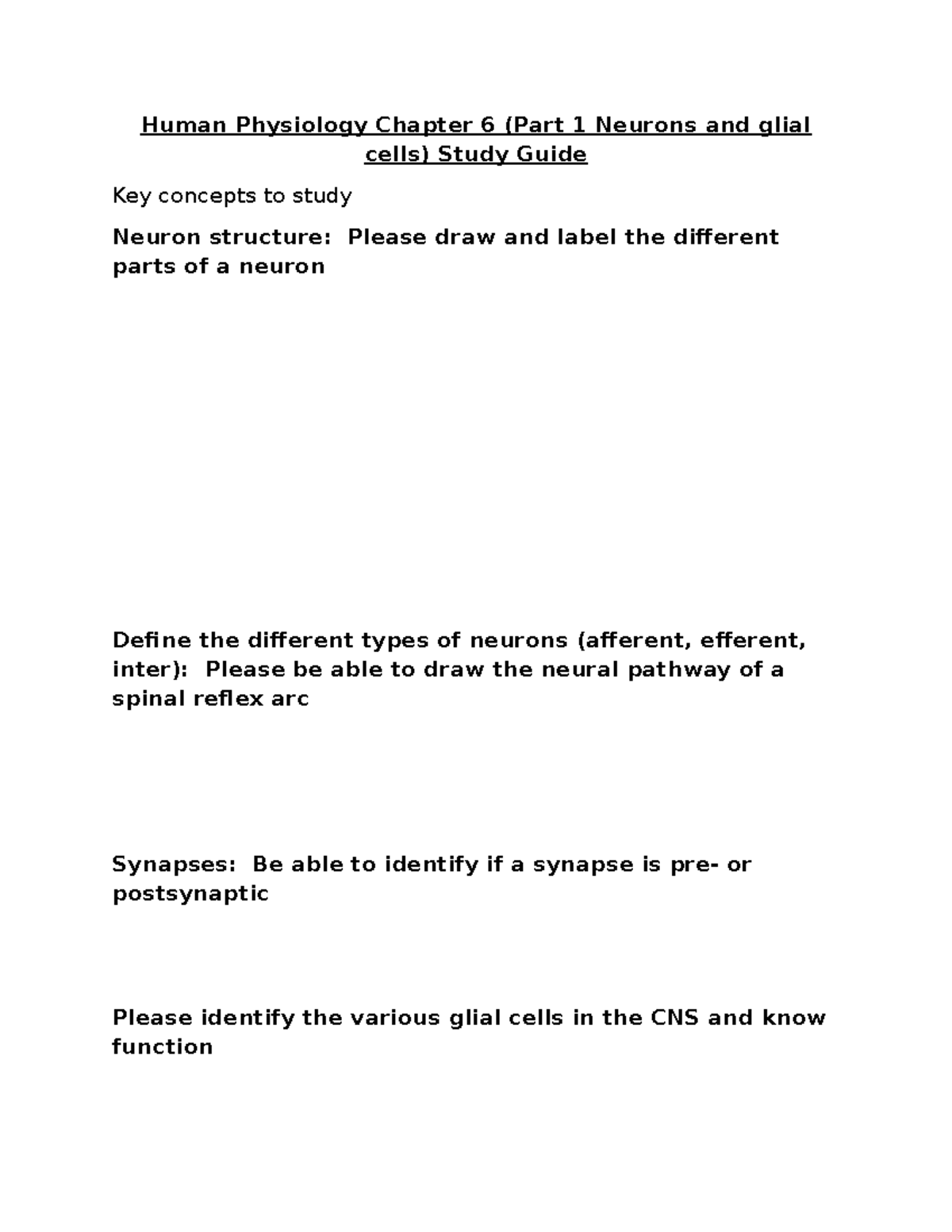 Human Physiology Study Guide: Ch 6 - Neurons & Glial Cells - Studocu
