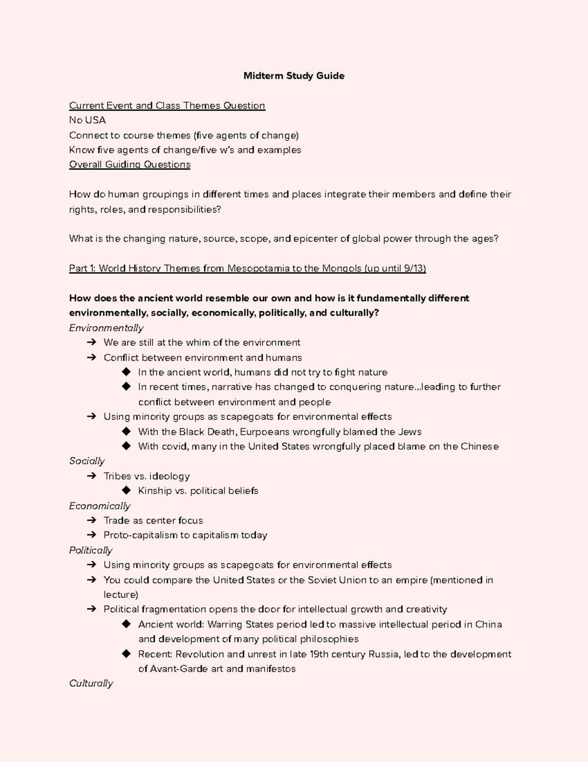 Midterm Study Guide for World History Themes (Course Code: WH101) - Studocu