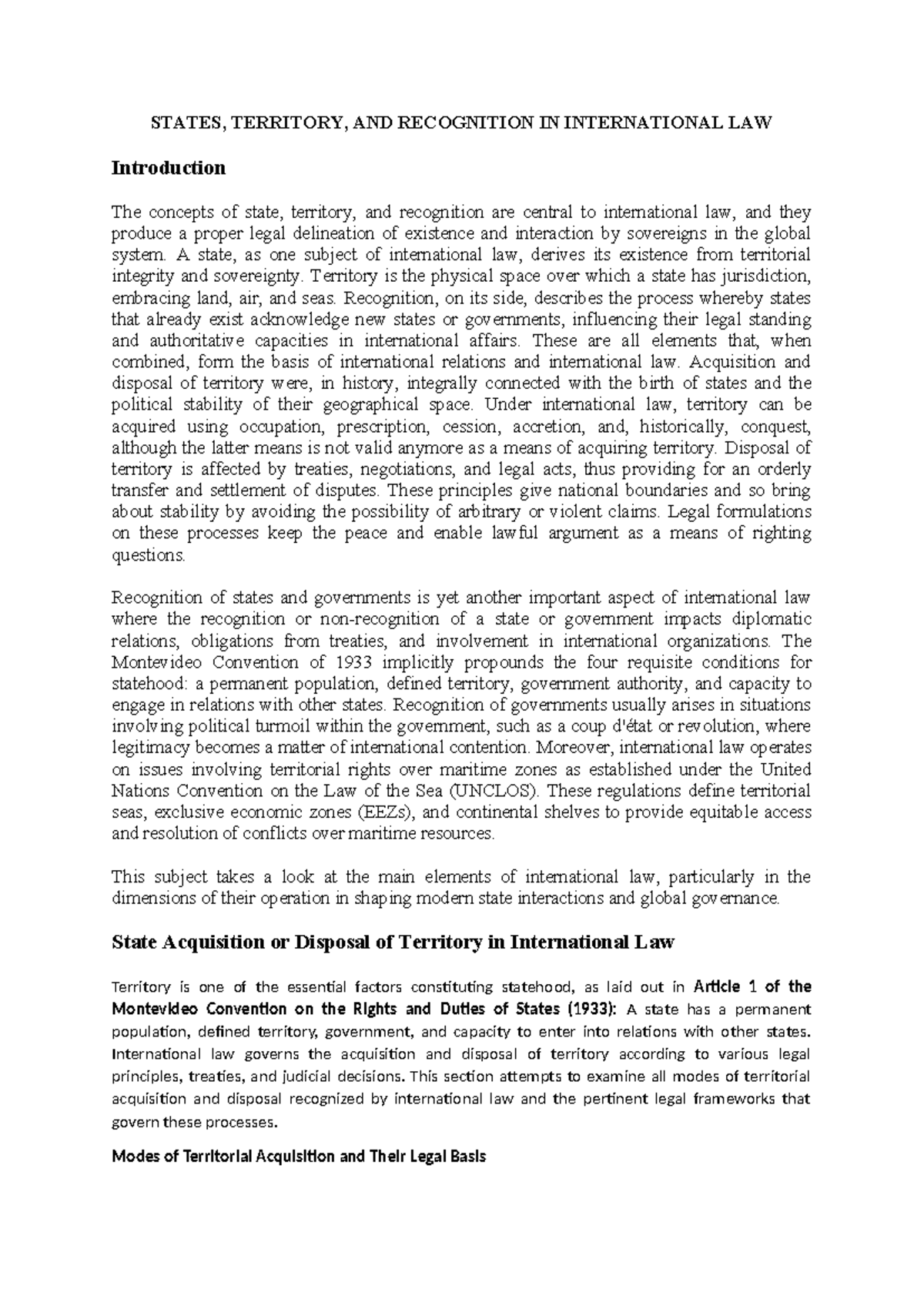 4. Topic 3: States, Territory, and Recognition in International Law ...