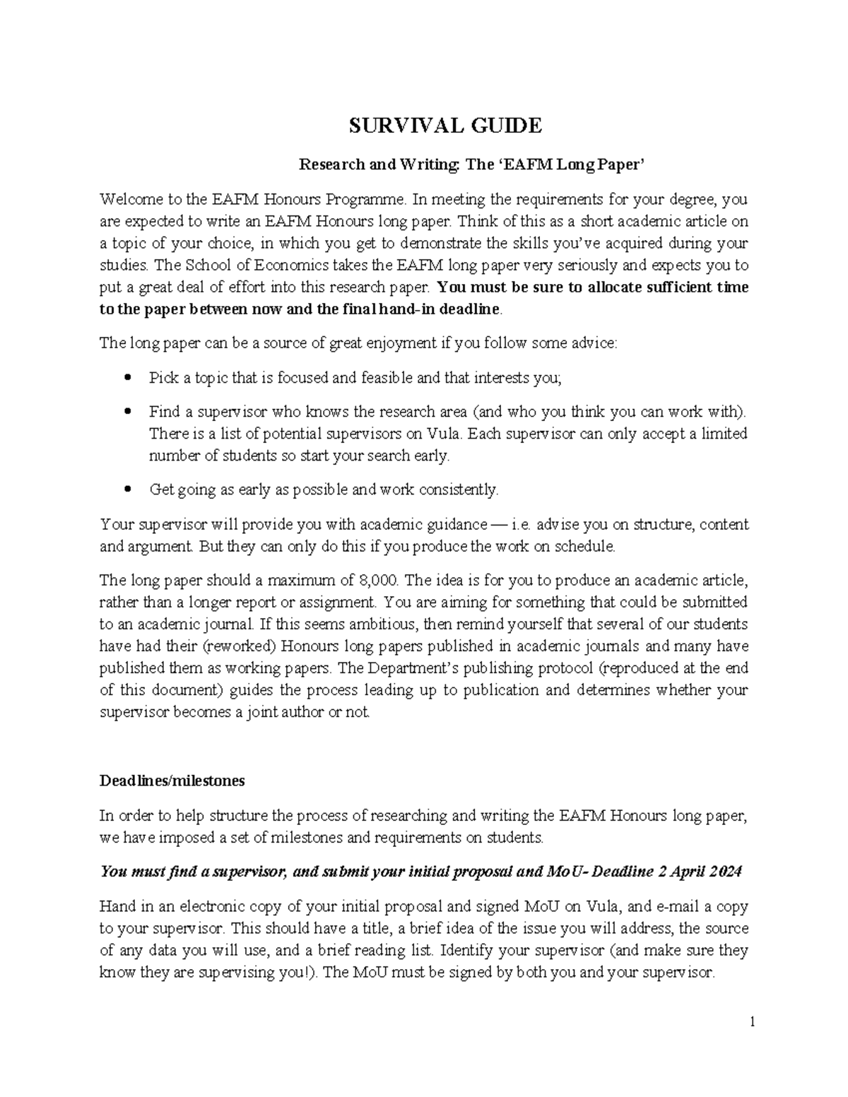 EAFM Honours Long Paper Writing Survival Guide - Studocu