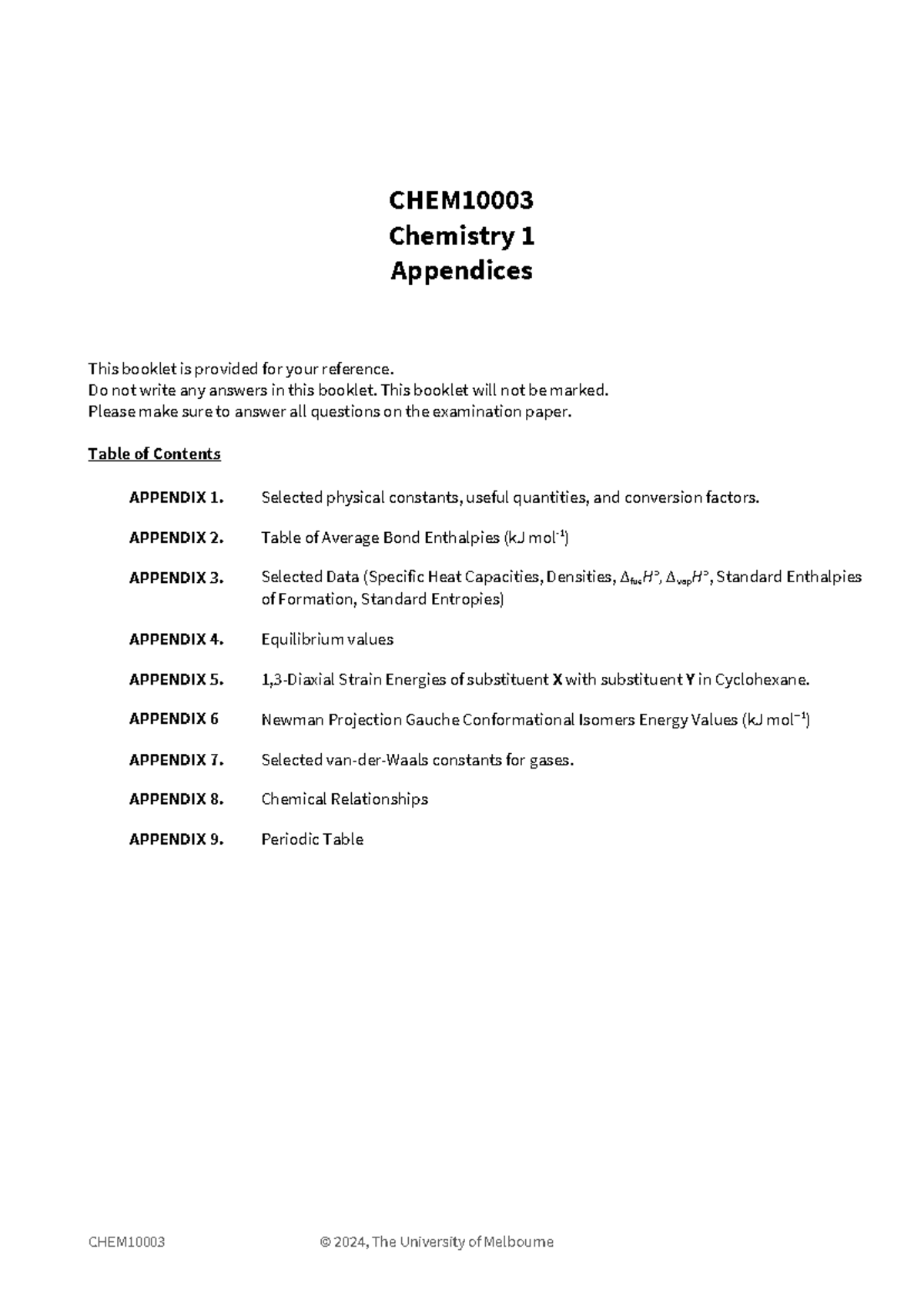 Chemistry 1 data booklet: Appendices and reference materials - Studocu