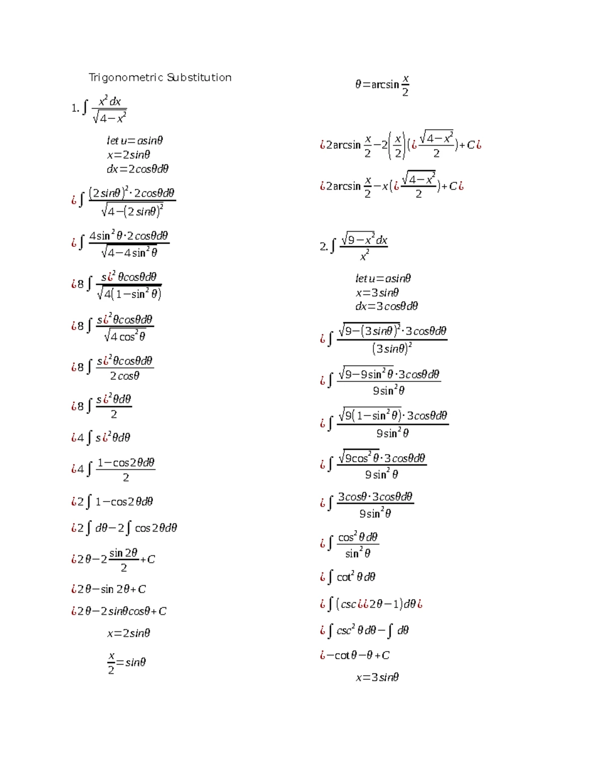 Trigonometric Substitution Techniques for Integral Calculus - Studocu