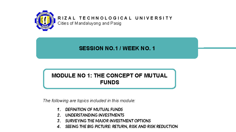 FM ELEC101 Module 1: Understanding Mutual Funds and Investments - Studocu