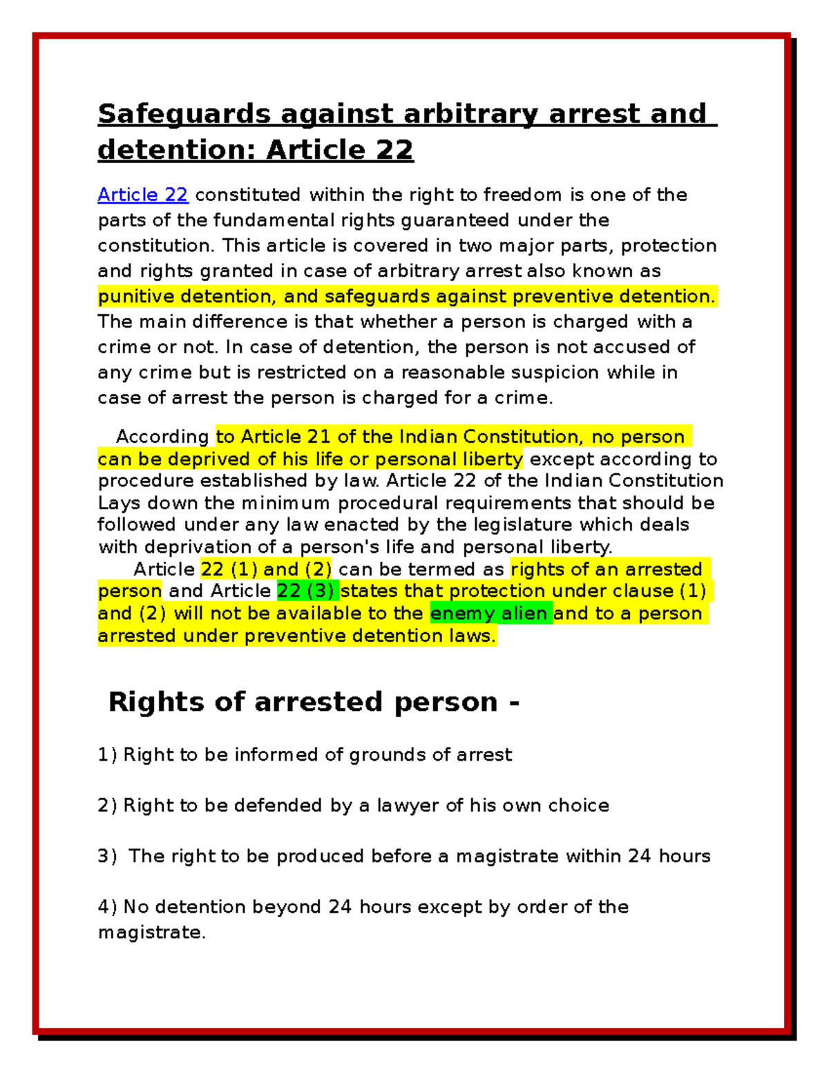 Safeguards against arbitrary arrest and detention A22 - Safeguards ...