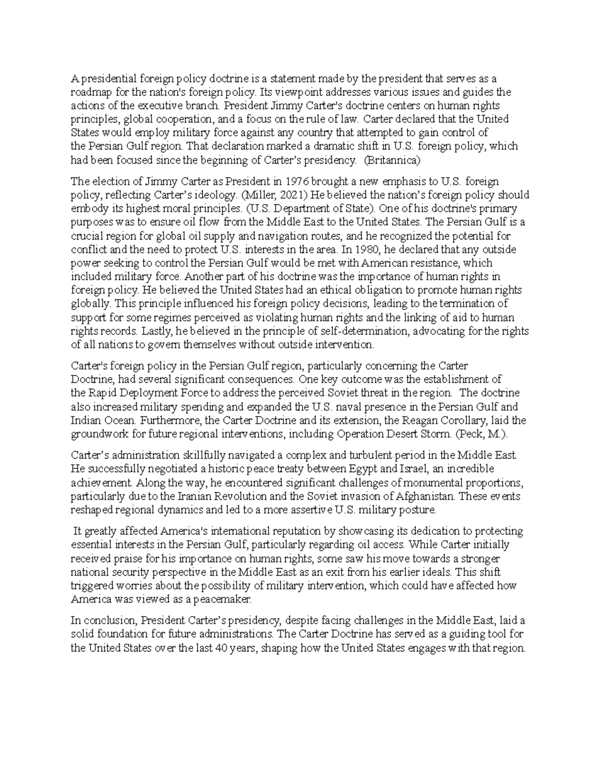 American Unit 9 Draft: The Carter Doctrine and U.S. Foreign Policy ...