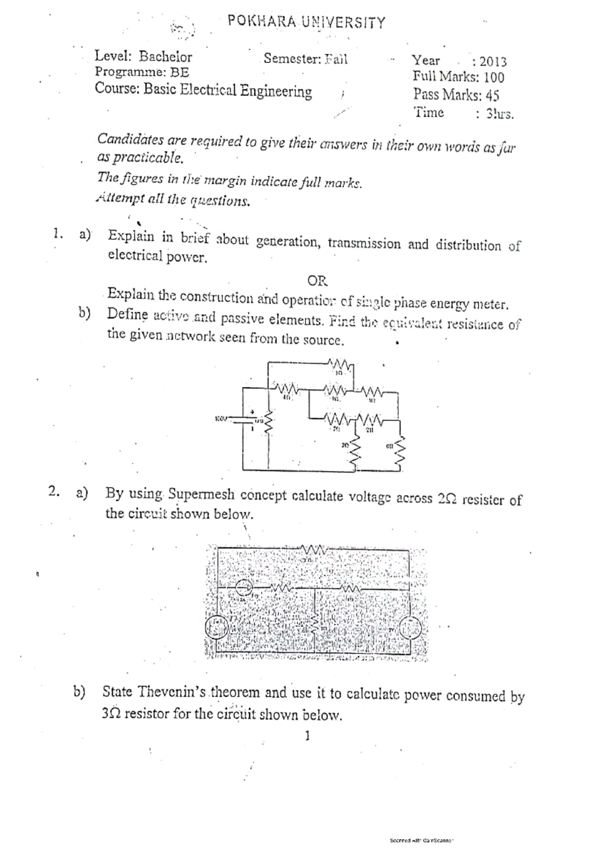 Basic Electrical sem1 10 past paper - Civil Engineering - Studocu