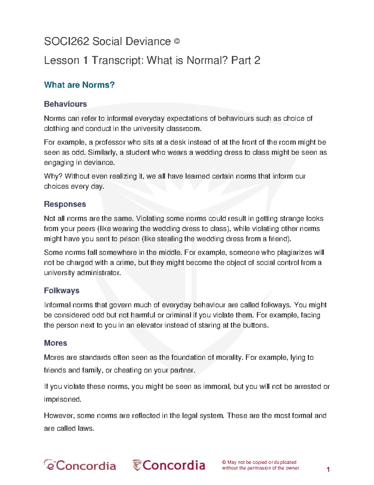 SOCI262 Final Exam Notes: Understanding Norms and Deviance - 1 © May ...