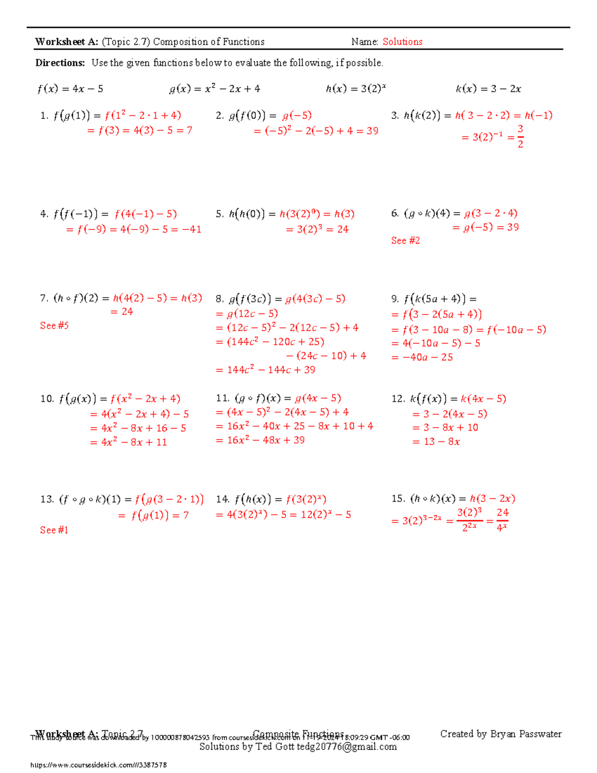 Worksheet A: Topic 2 - Composition of Functions Solutions - Studocu