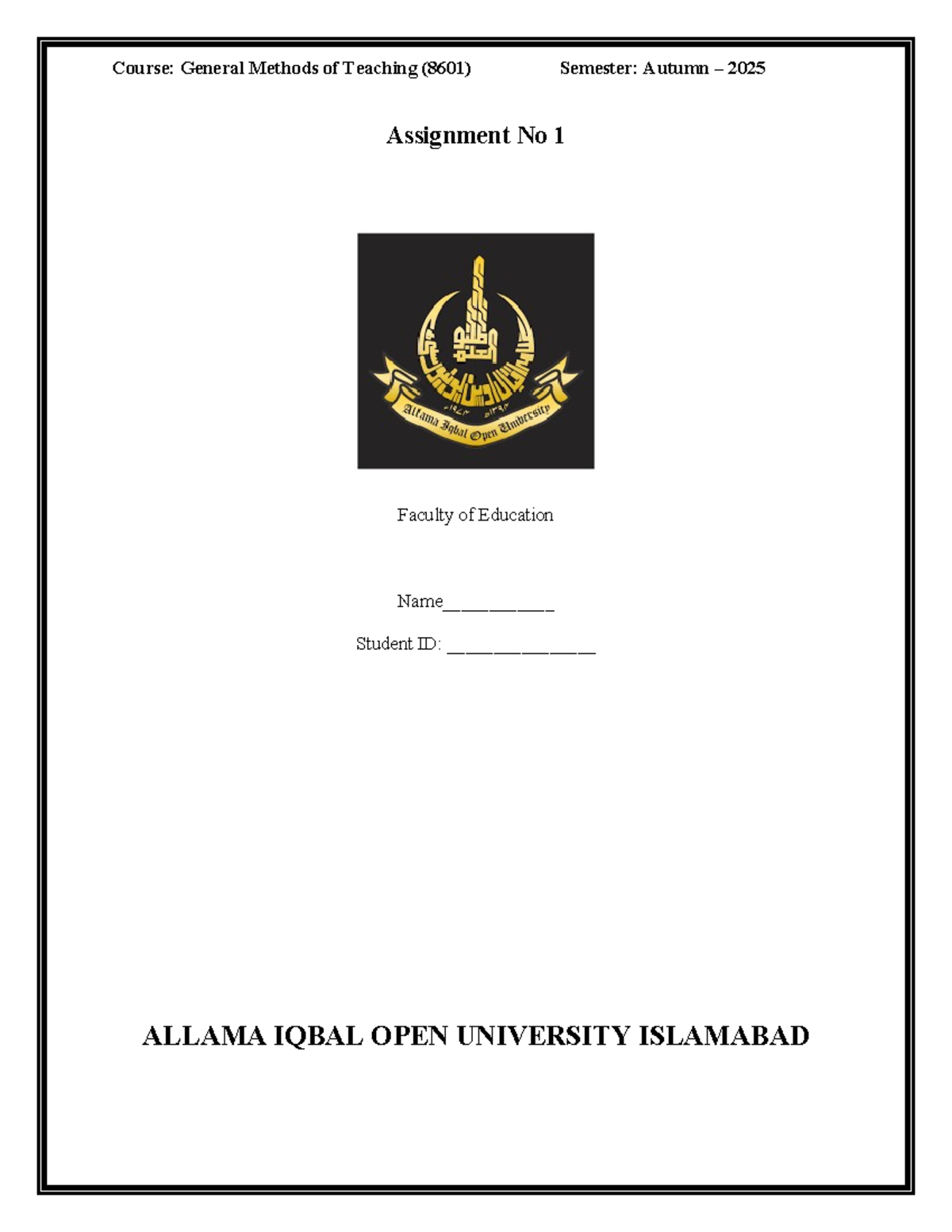 General Methods Of Teaching 8601 Assignment 1 Overview Studocu