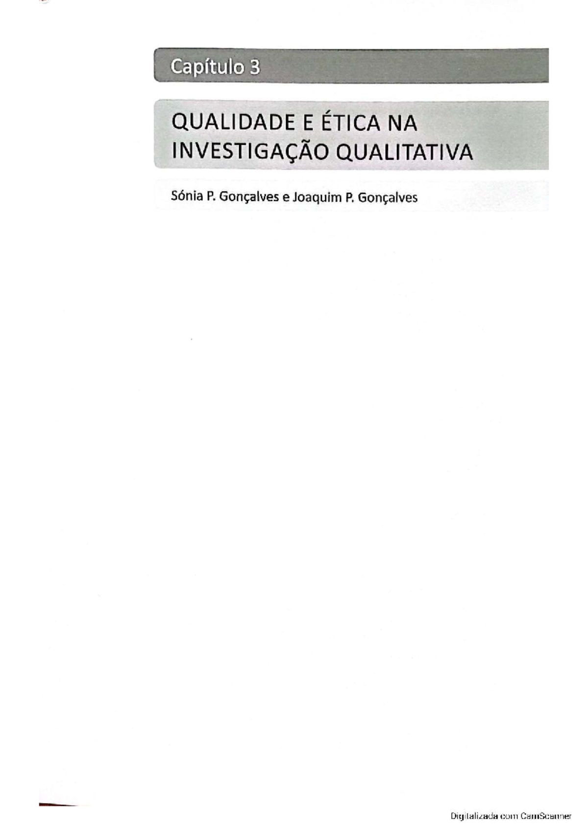 Capítulo 3: Qualidade e Ética na Investigação Qualitativa (Gonçalves ...