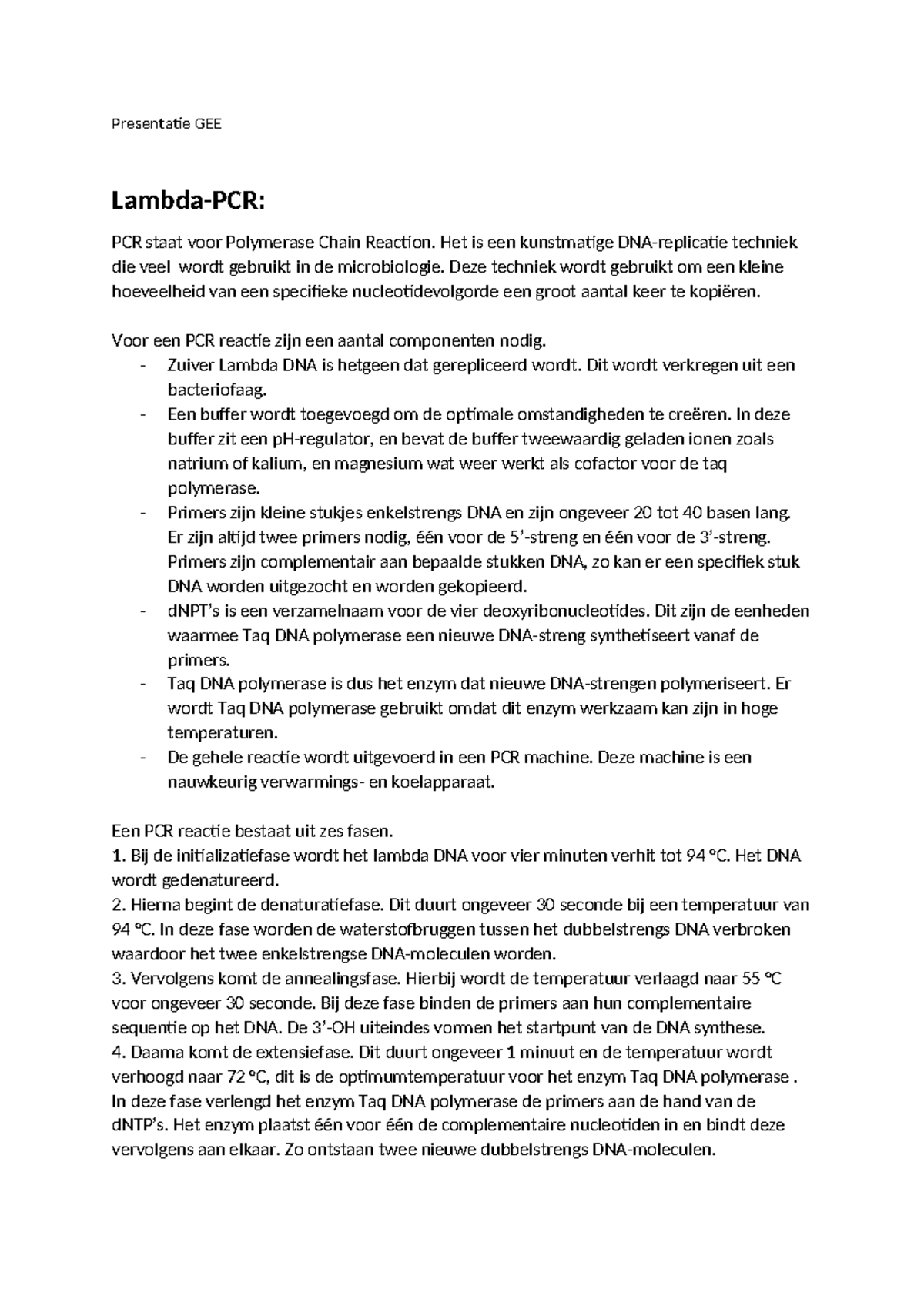 Samenvatting van Genomics Experimenteren & Lambda-PCR (GEE) - Studeersnel