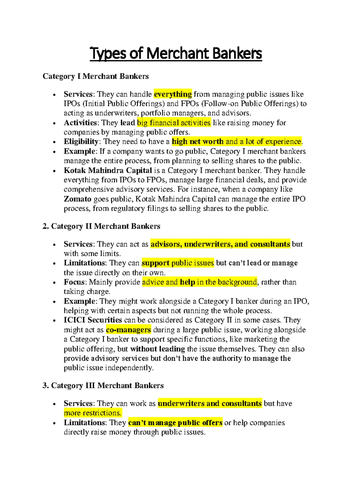 Types of Merchant Bankers: Categories & Key Roles Explored - Studocu