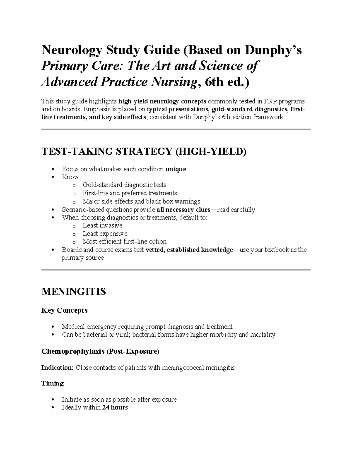 Neurology Study Guide for FNP Programs (Based on 6th Ed.) - Studocu