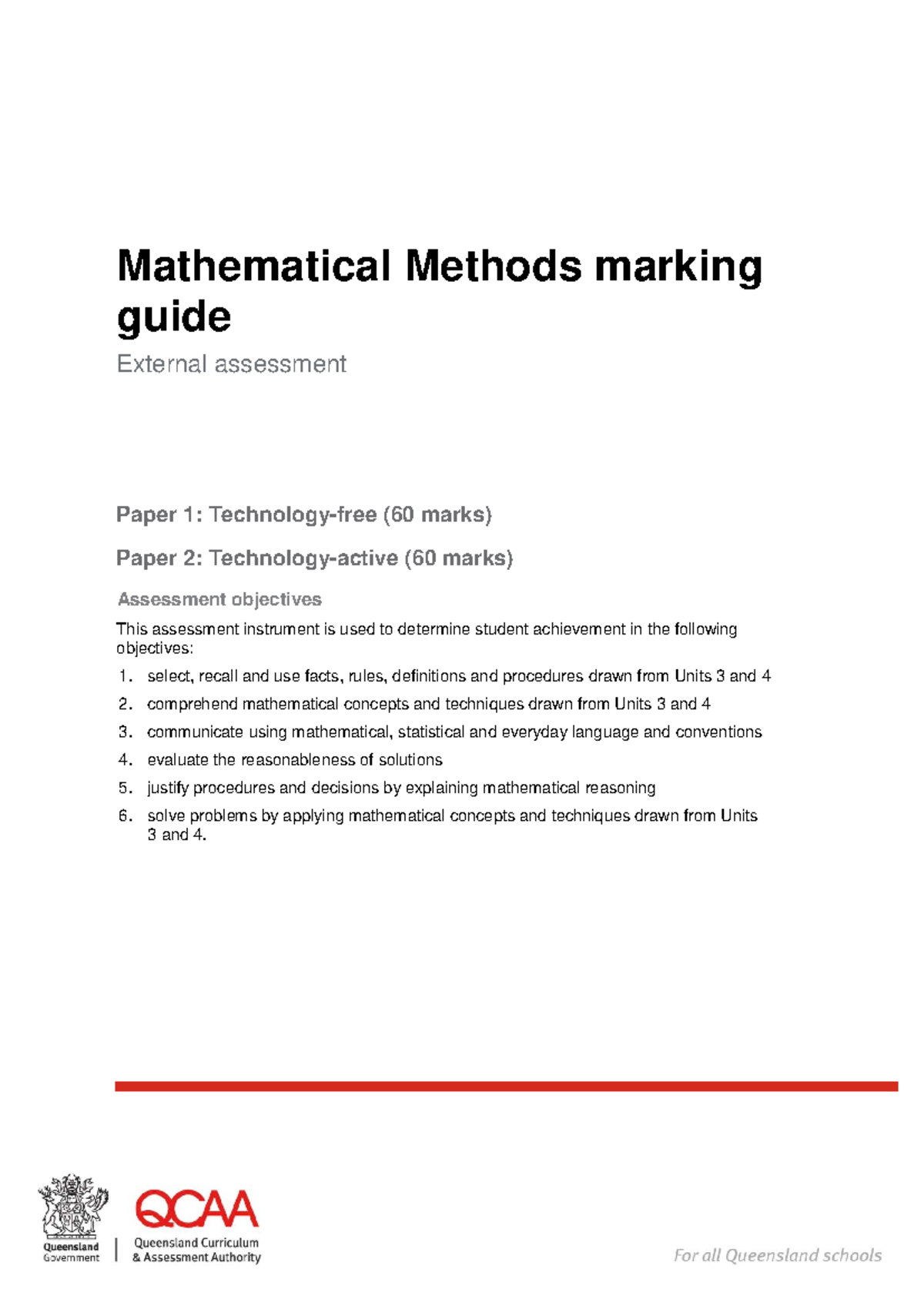 Mathematical Methods 20 EA Marking Guide for External Assessment - Studocu