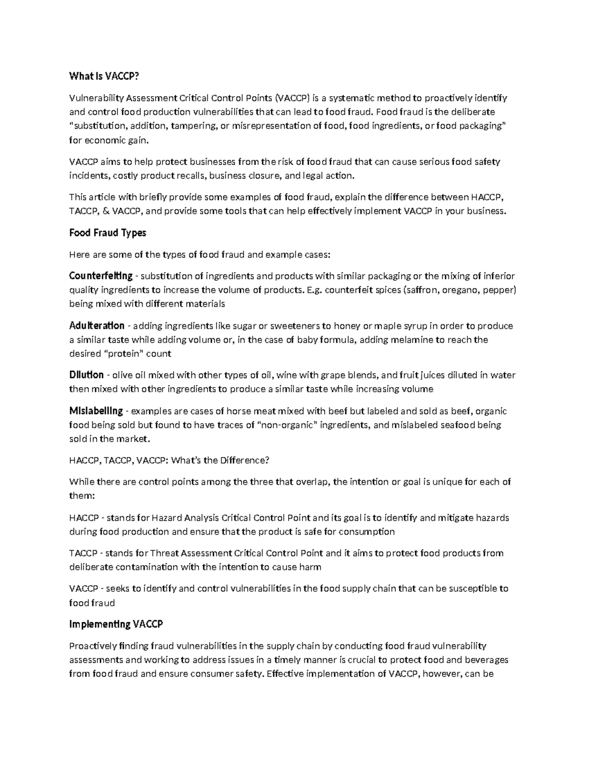 VACCP Insights: Understanding Food Fraud and Vulnerability Assessment ...
