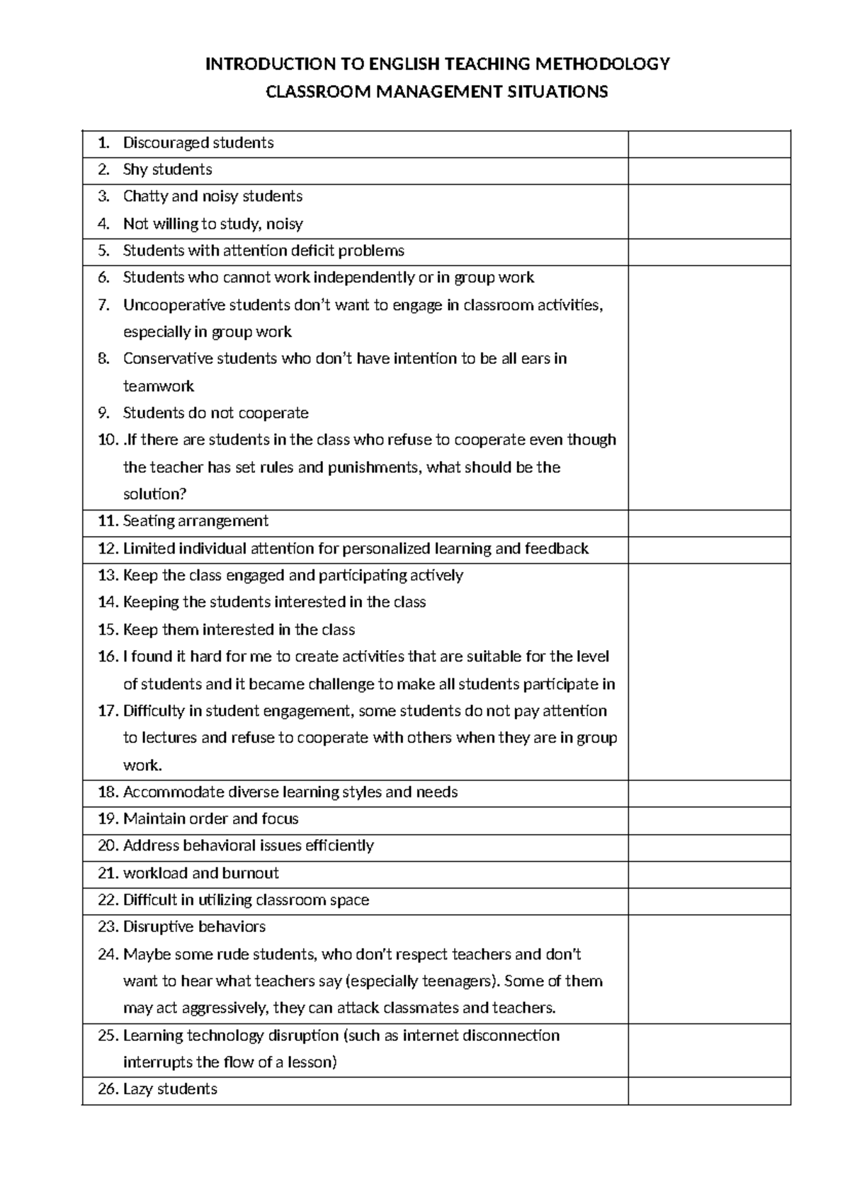 Classroom Management Challenges - INTRODUCTION TO ENGLISH TEACHING ...