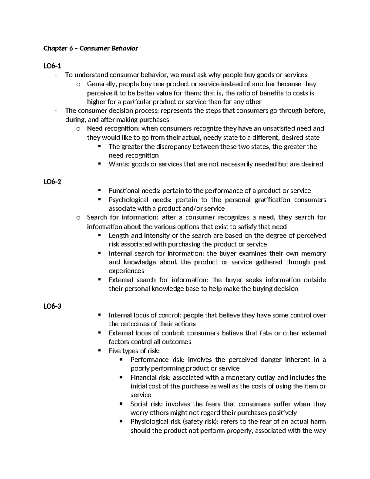 Chapter 6 – Consumer Behavior - Chapter 6 – Consumer Behavior LO6- To understand consumer ...