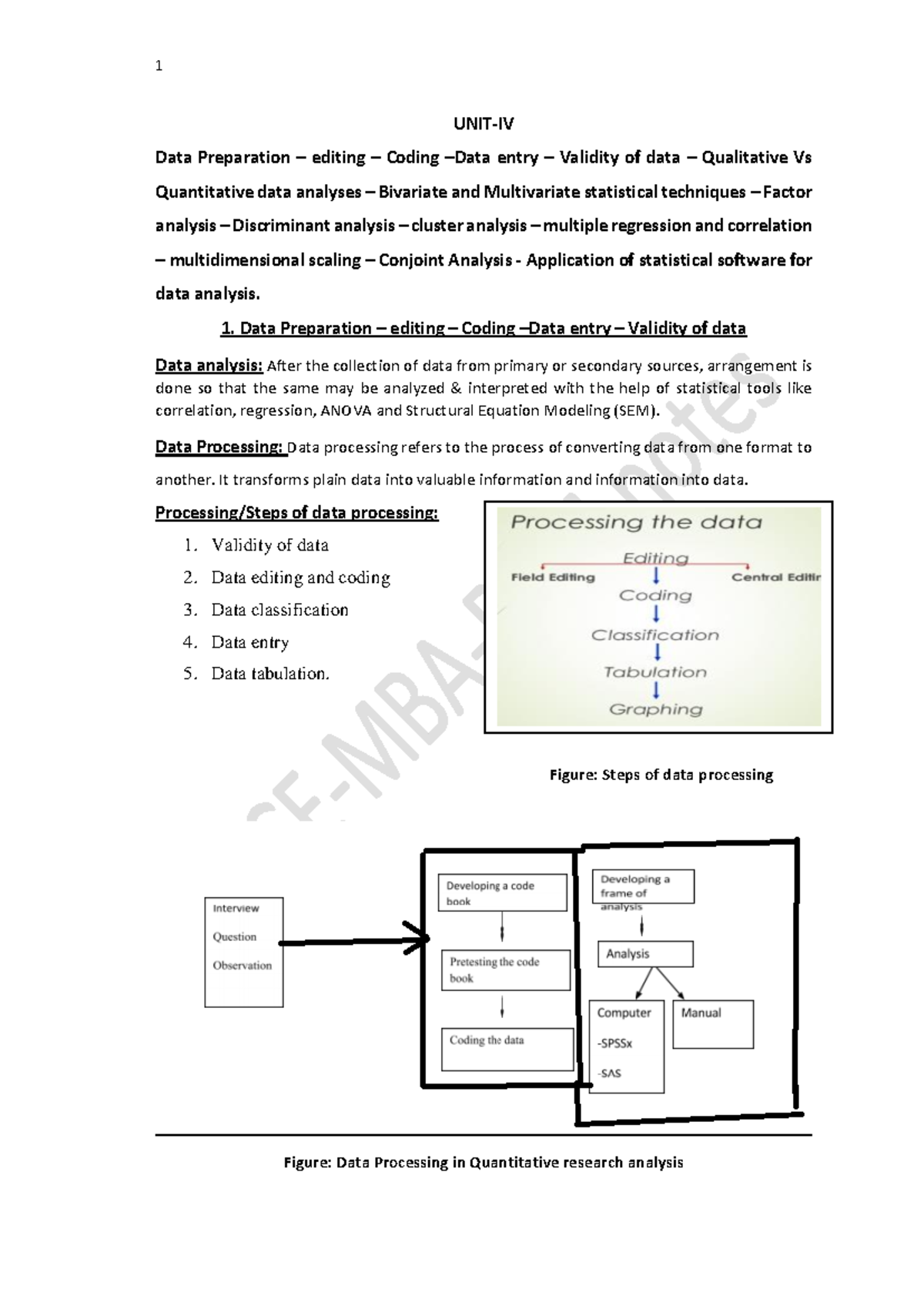 Unit Iv Brm Lecture Notes On Data Preparation And Analysis Techniques