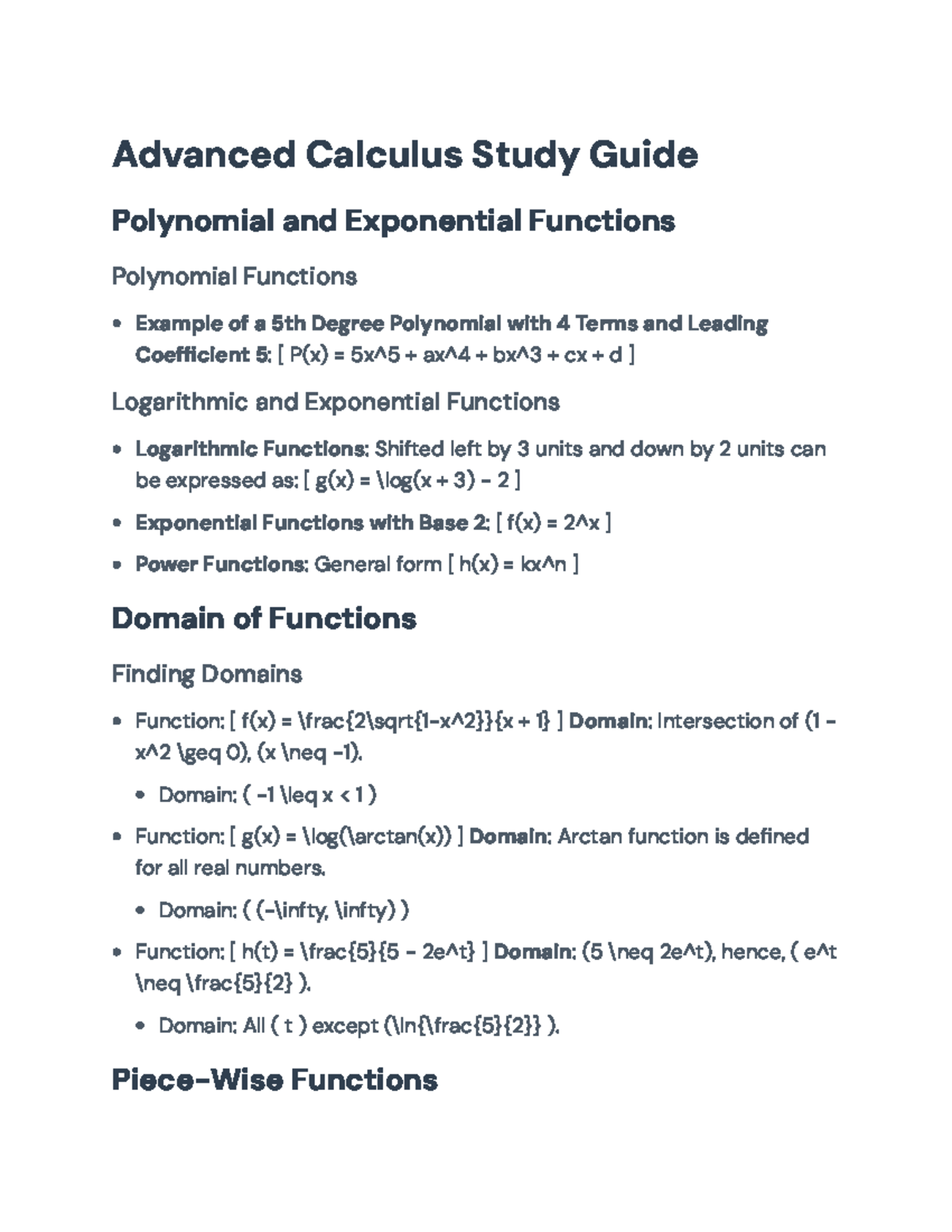 Advanced Calculus Study Guide: Polynomials, Exponentials & Trig ...