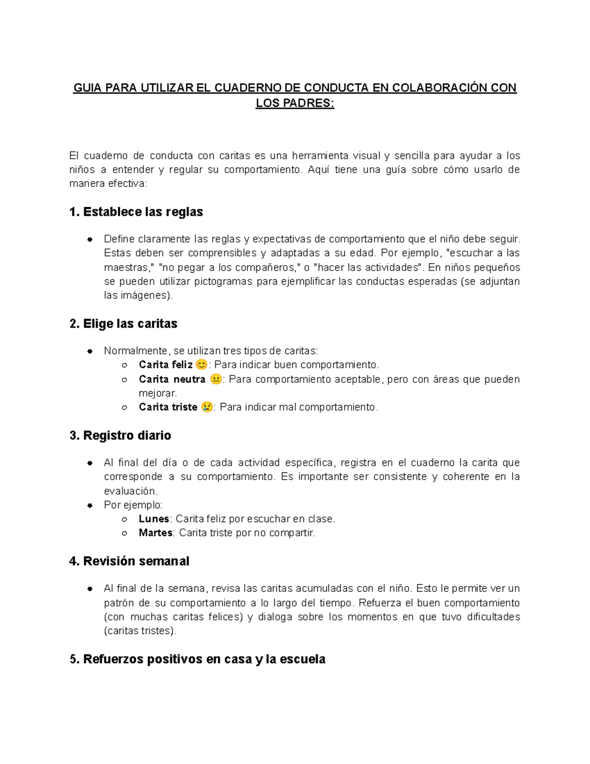 Guía de Uso del Cuaderno de Conducta: Colaboración con Padres - Studocu