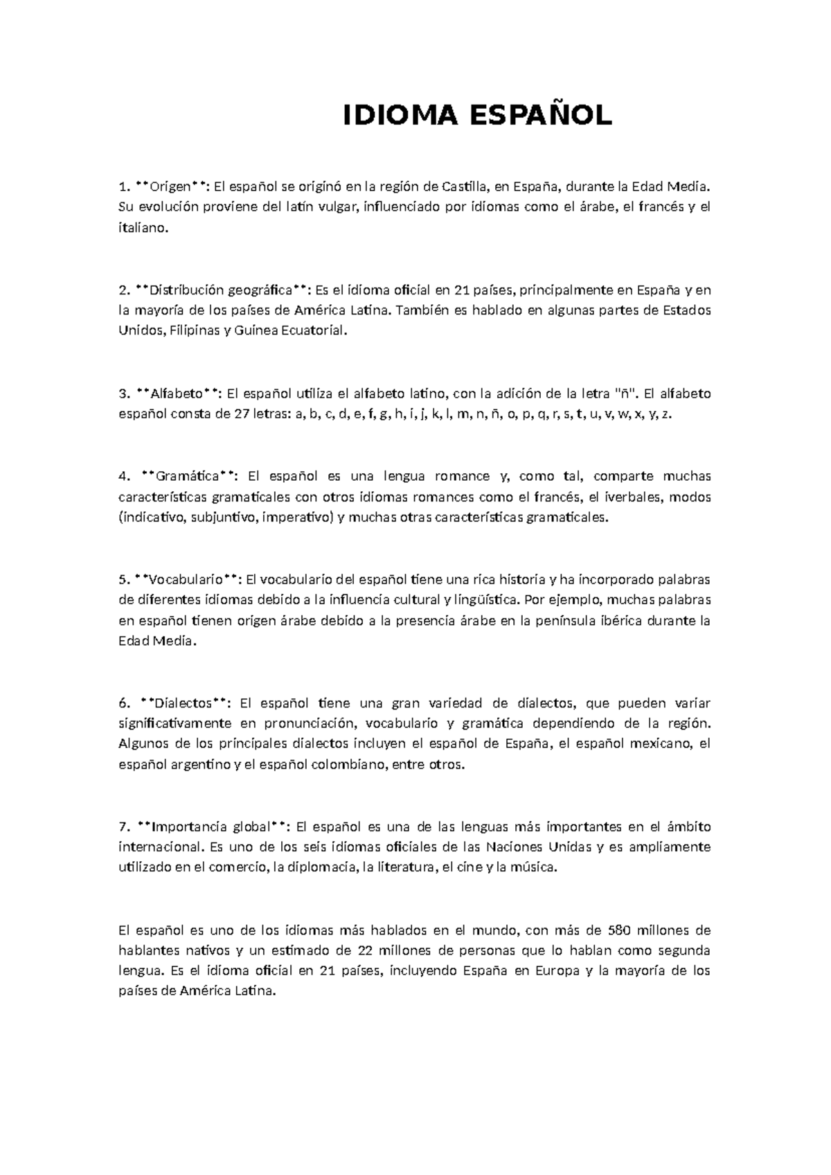 IDIOMA ESPAÑOL 1: Historia y Evolución del Español - Studocu