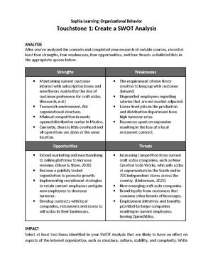 Organizational Behavior (OB) Touchstone 1: SWOT Analysis for ...