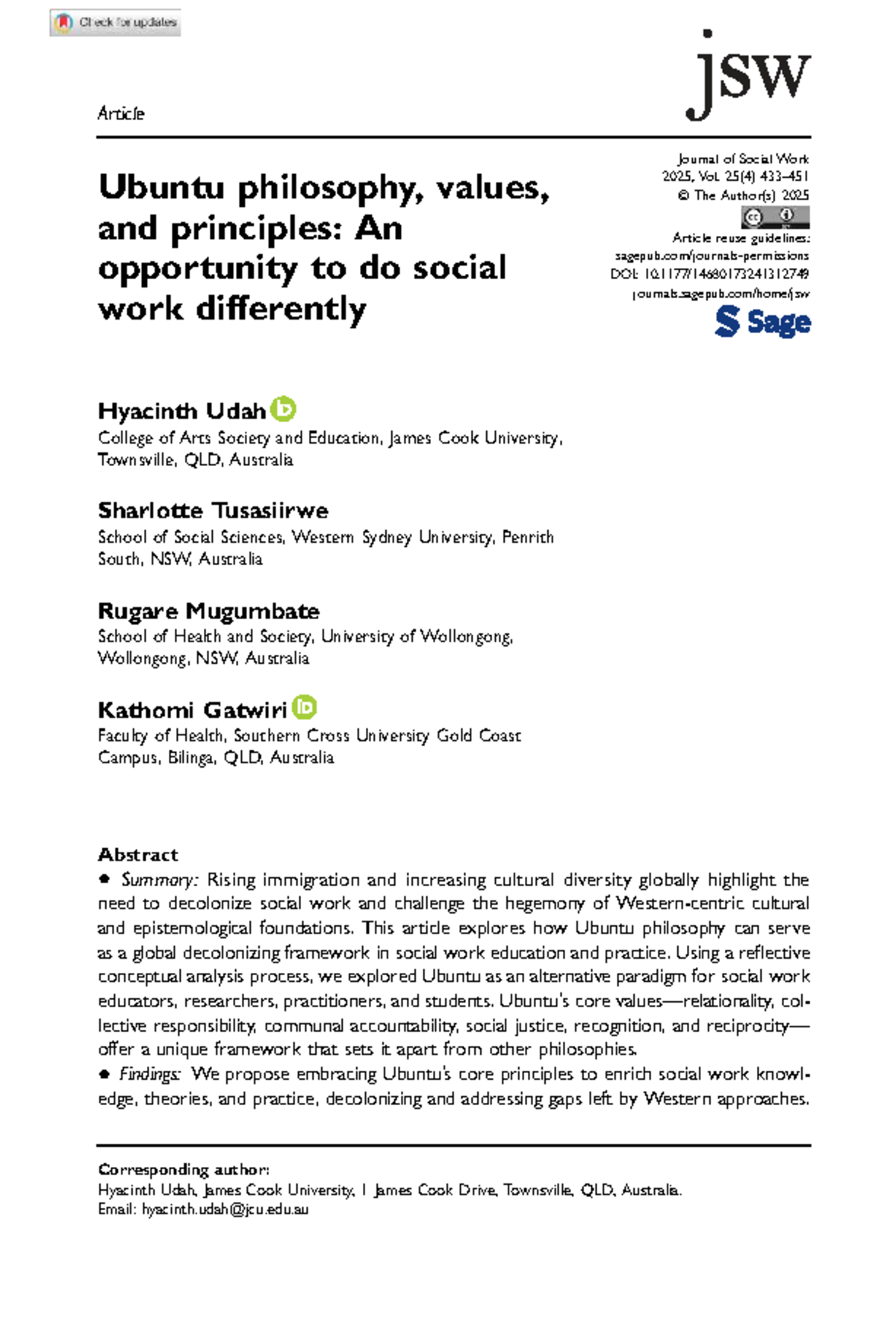Udah et al. 2025: Ubuntu Philosophy and Its Impact on Social Work ...